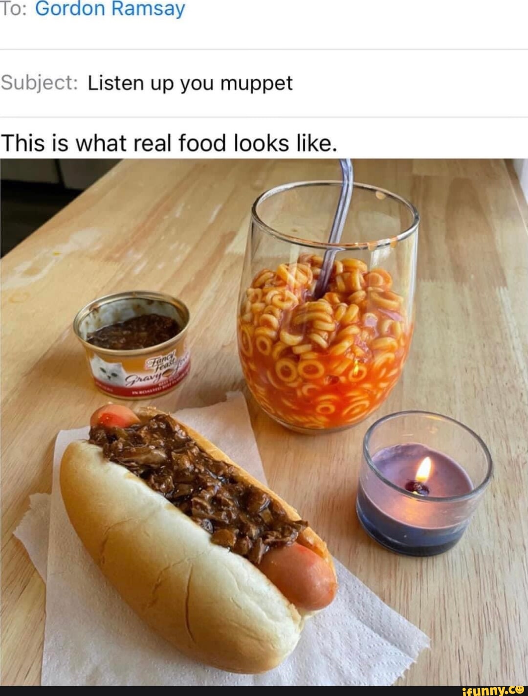 To: Gordon Ramsay Subject: Listen up you muppet This is what real food ...