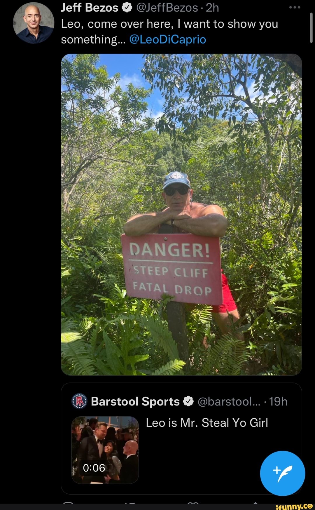 Jeff Bezos @ @JeffBezos Leo, come over here, I want to show you something... @LeoDiCaprio ...