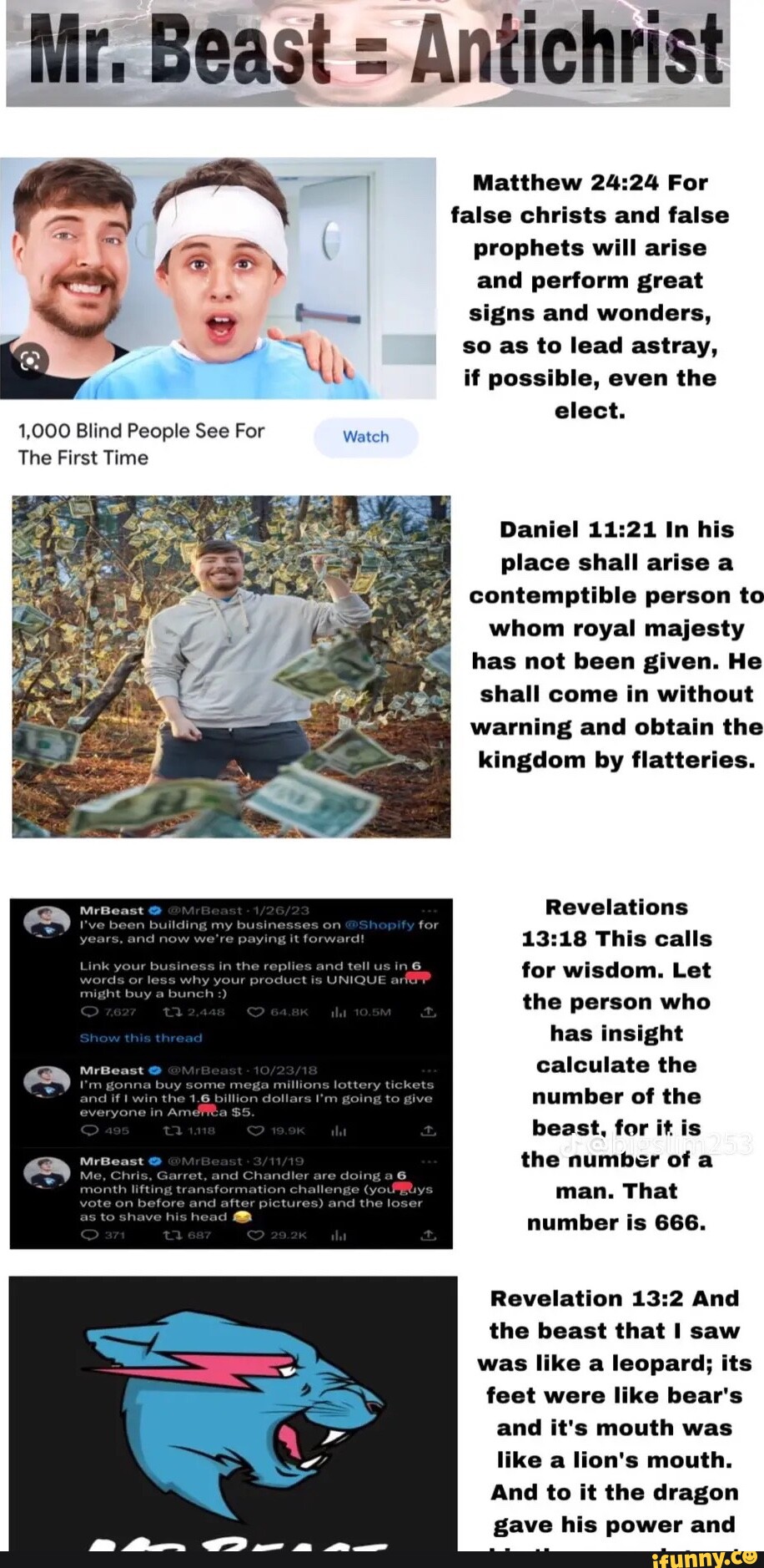 Mr, Beast = Antichrist Matthew For false christs and false prophets ...