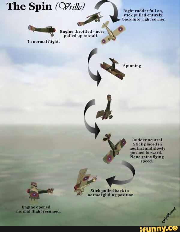 The Spin (Frill) Right rudder full on, stick pulled entirely back into ...