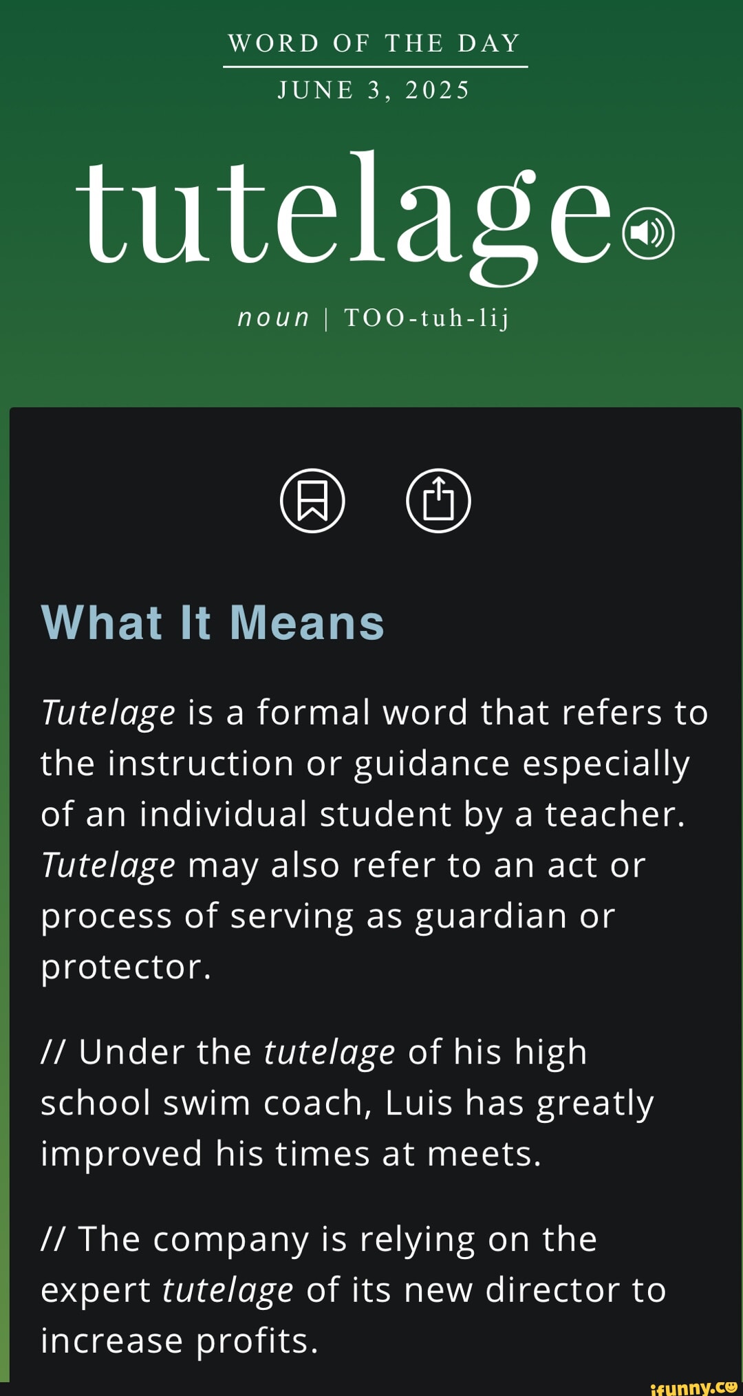 WORD OF THE DAY JUNE 3, 2025 tutelagee noun I TOO-tuh-lij What It Means ...
