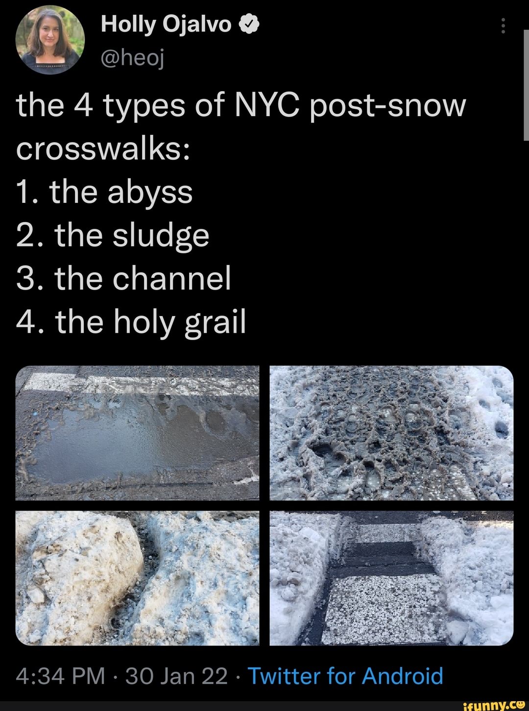 Ar Holly Ojalvo @heoj @ @heoj the 4 types of NYC post-snow crosswalks ...