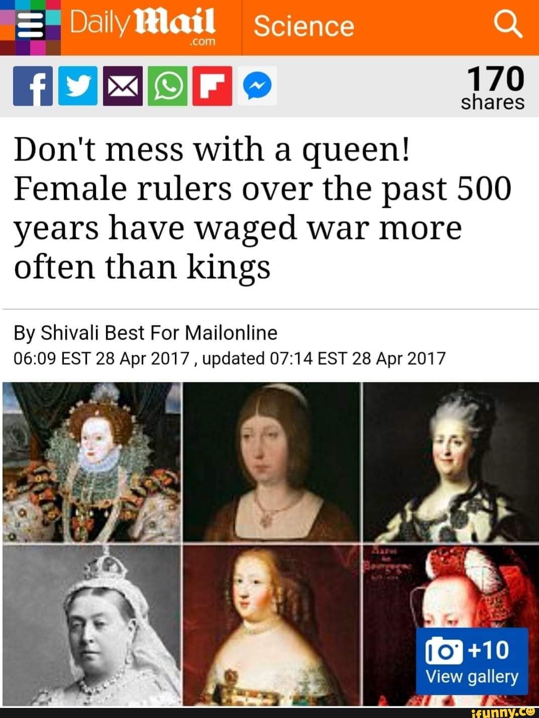Science Don't mess with a queen! Female rulers over the past 500 years ...