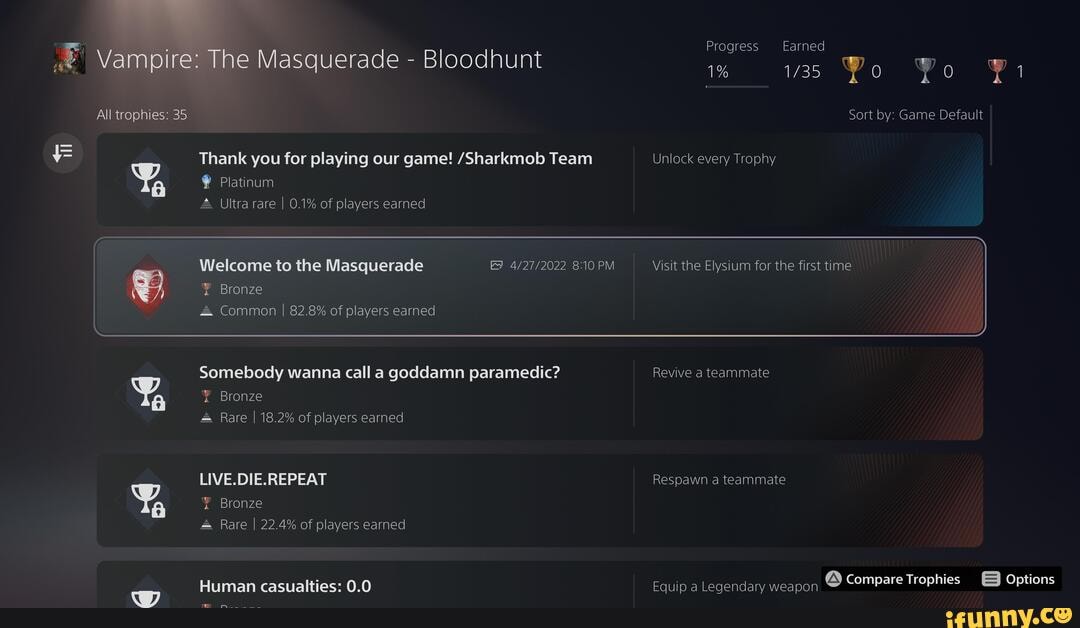 Vampi All trophies: 35 Vampire: he Masquerade - Bloodhunt Thank you for ...