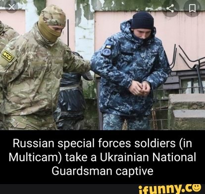 Russian special forces soldiers (in Multicam) take a Ukrainian National ...