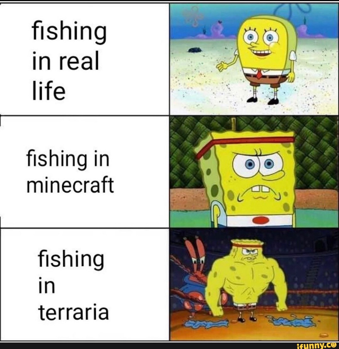 Fishing in real life fishing in minecraft fishing in terraria - iFunny