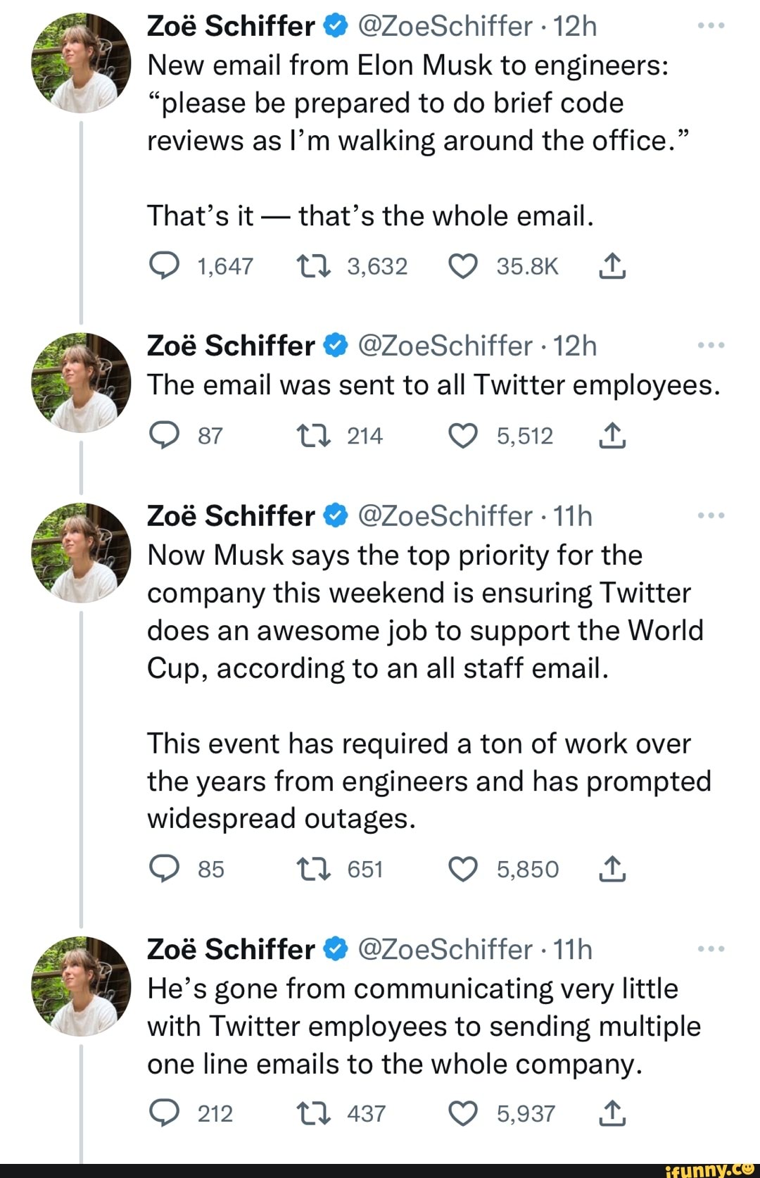 Zo Schiffer @ @ZoeSchiffer - New email from Elon Musk to engineers: "please be prepared to do ...