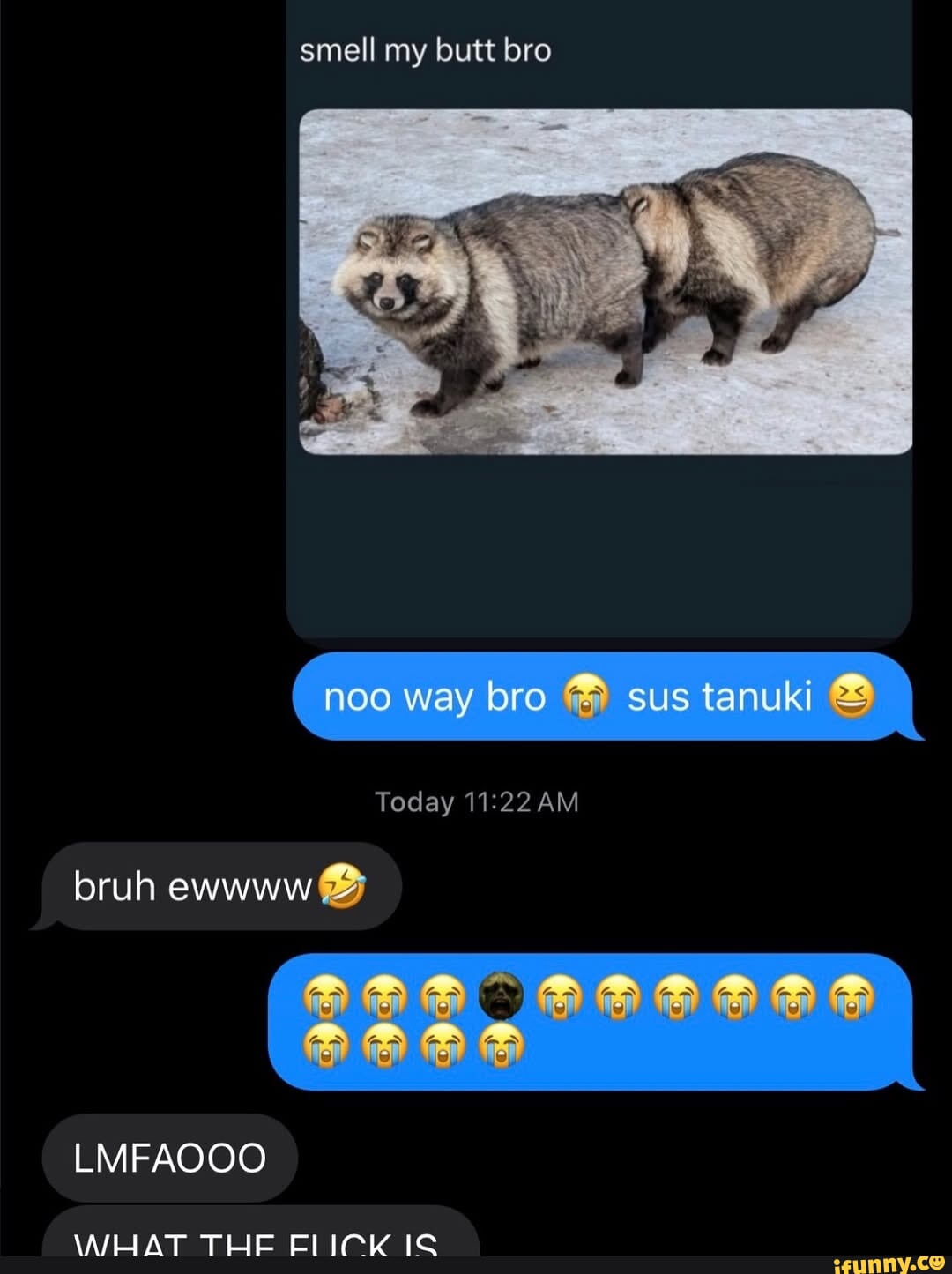 Smell my butt bro noo way bro sus tanuki Today AM bruh ewwww LMFAOOO AT ...