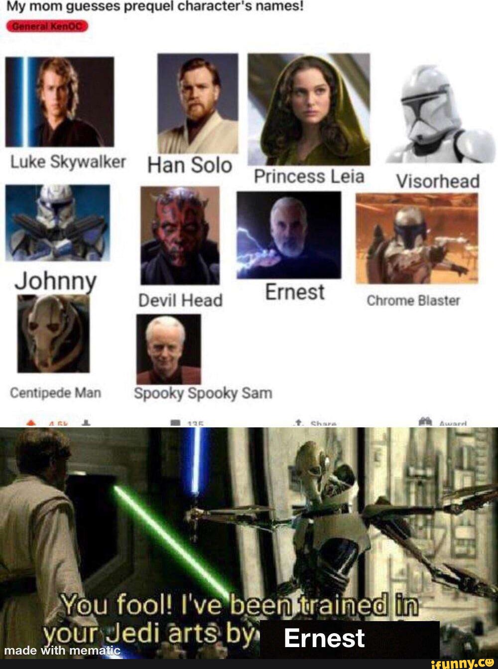 My mom guesses prequel character's names! Luke Skywalker Han Solo ...