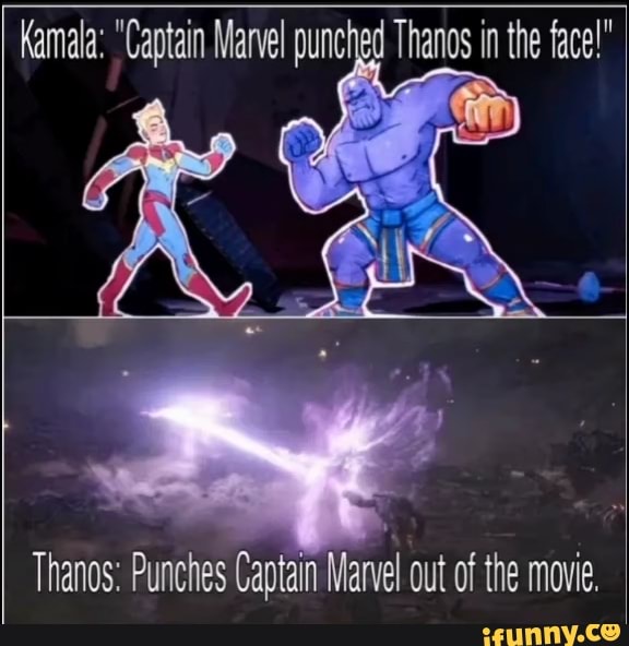 Kamala: "Captain Marvel pun Than in the face!" Thanos: Punches Captain ...