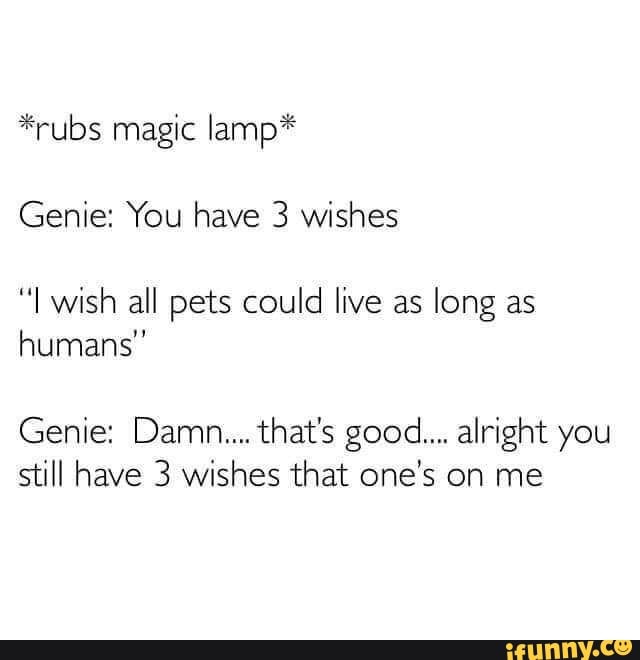 Genie: You have 3 wishes ”I Wish all pets could live as long as humans ...