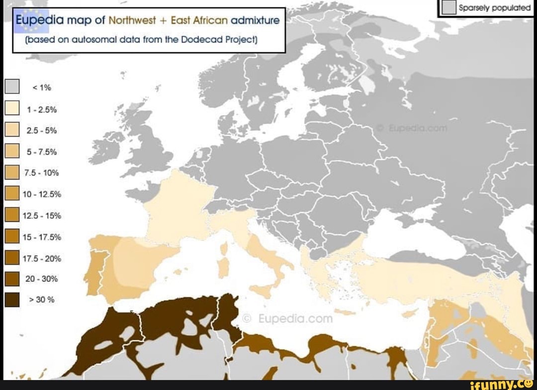 Eupedia map of Northwest + East African admixture (based on autosomal ...