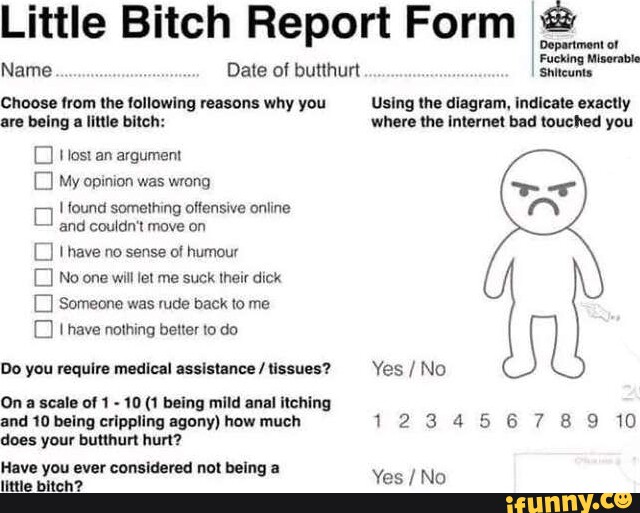 Little Bitch Report Form Name Date of butthurt Shiteunts Choose from ...