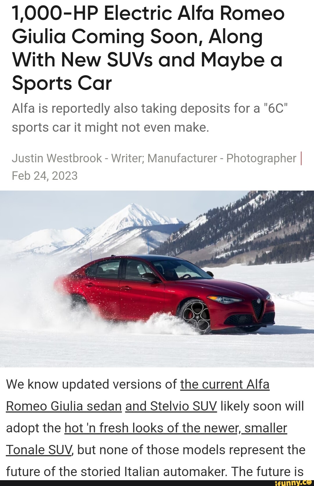 1,000-HP Electric Alfa Romeo Giulia Coming Soon, Along With New SUVs and Maybe a Sports Car Alfa ...