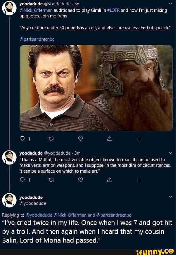 Repost Microdump - @Nick Offerman auditioned to play Gimli in #LOTR and ...