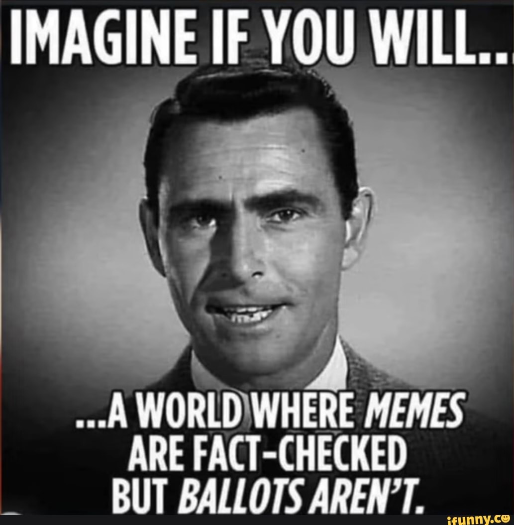 IMAGINE IF YOU WILL. A WORLD WHERE MEMES ARE FACT-CHECKED BUT BALLOTS ...