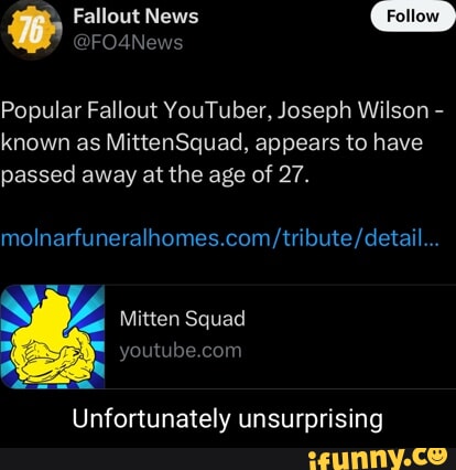 Fallout News @FO4News Popular Fallout YouTuber, Joseph Wilson - known ...