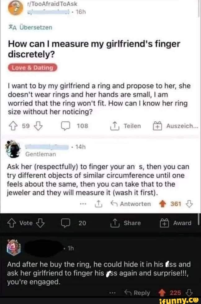 How can I measure my girlfriend's finger discretely? Love & Dating I ...