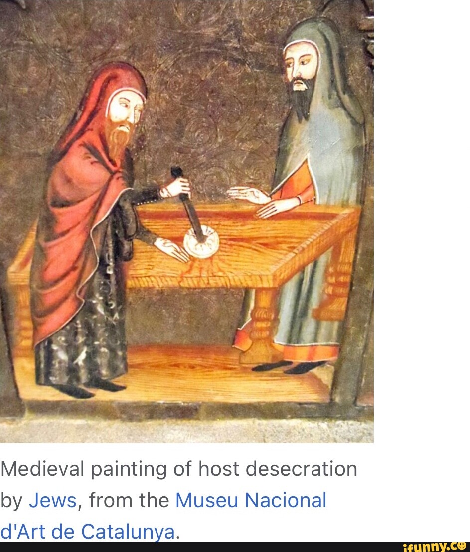 Medieval painting of host desecration by Jews, from the Museu al d'Art ...