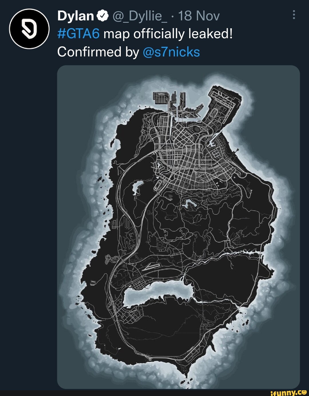 Dylan @_Dyllie_- 18 Nov #GTA6 map officially leaked! Confirmed by ...
