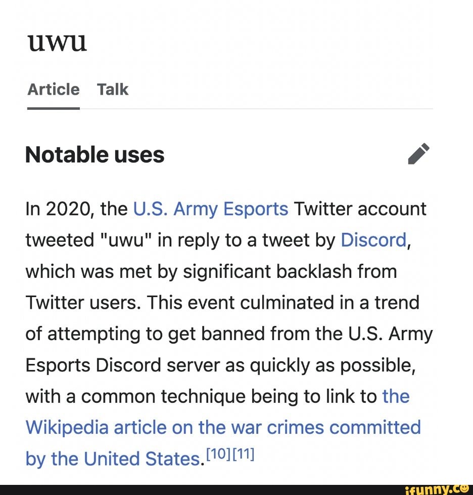 Uwu Article Talk Notable uses In 2020, the U.S. Army Esports Twitter ...