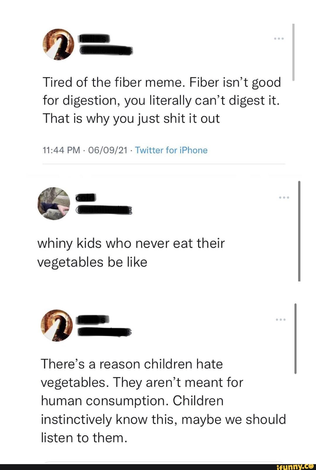 Tired of the fiber meme. Fiber isn't good for digestion, you literally ...