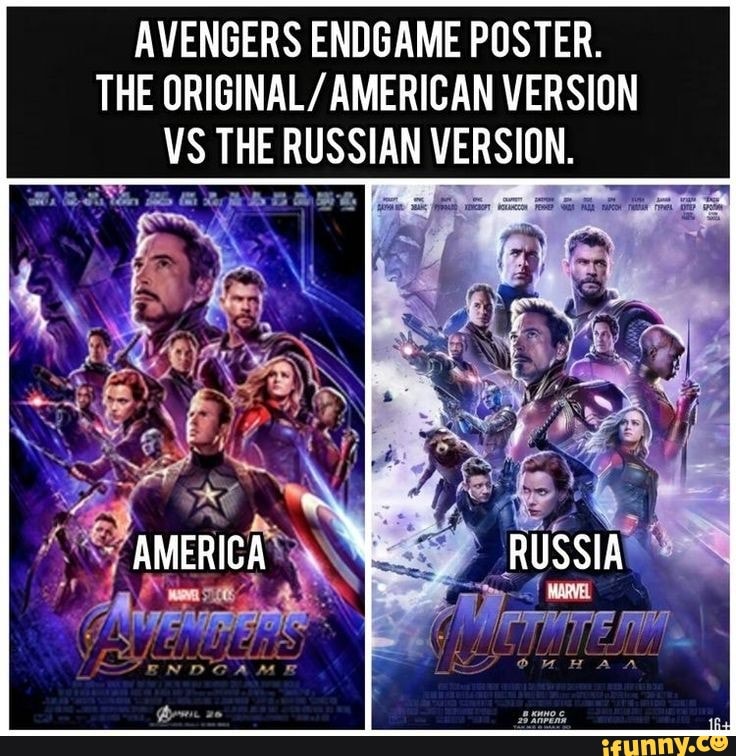 AVENGERS ENDGAME POSTER. THE ORIGINAL/ AMERICAN VERSION VS THE RUSSIAN ...
