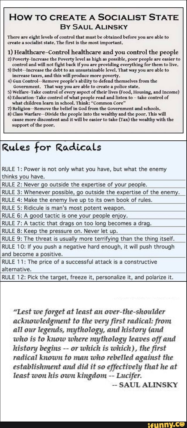 How TO CREATE A SOCIALIST STATE By SAUL ALINSKY There are eight levels ...