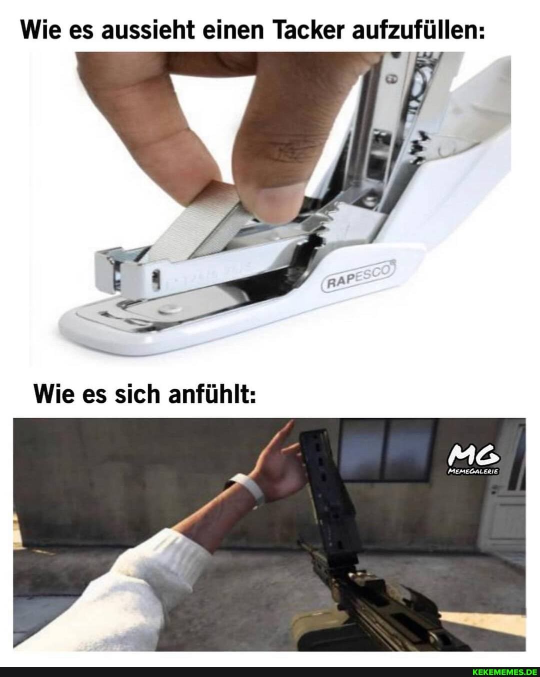 Wie es aussieht einen Tacker aufzufüllen: Wie es sich anfühlt: - Keke