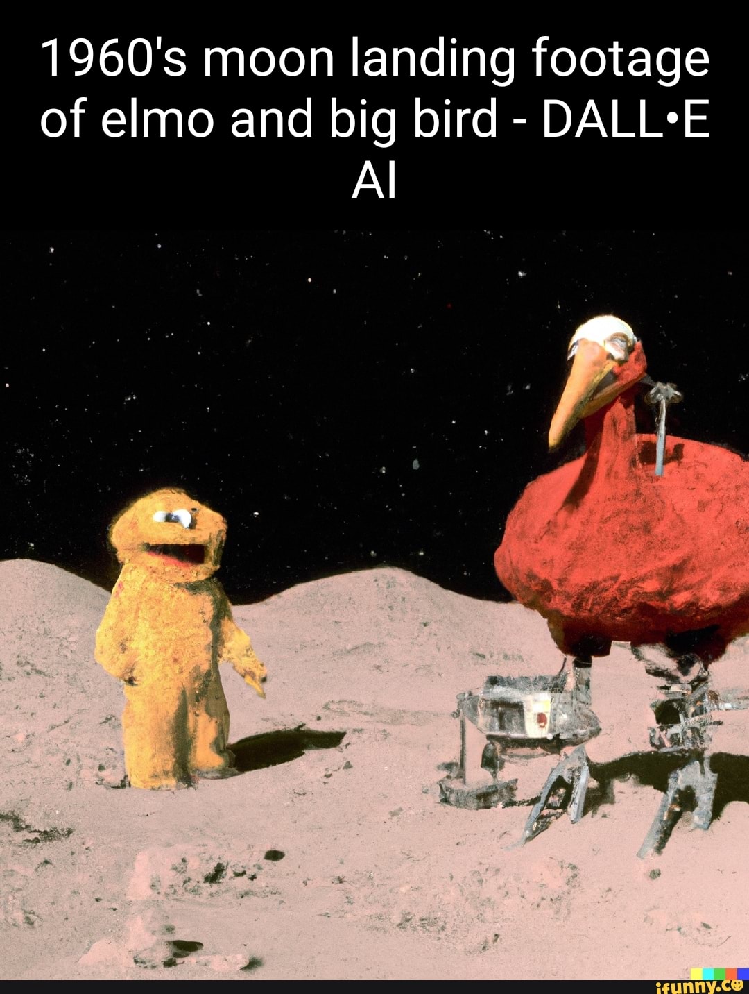 1960's moon landing footage of elmo and big bird - DALL*E Al - iFunny