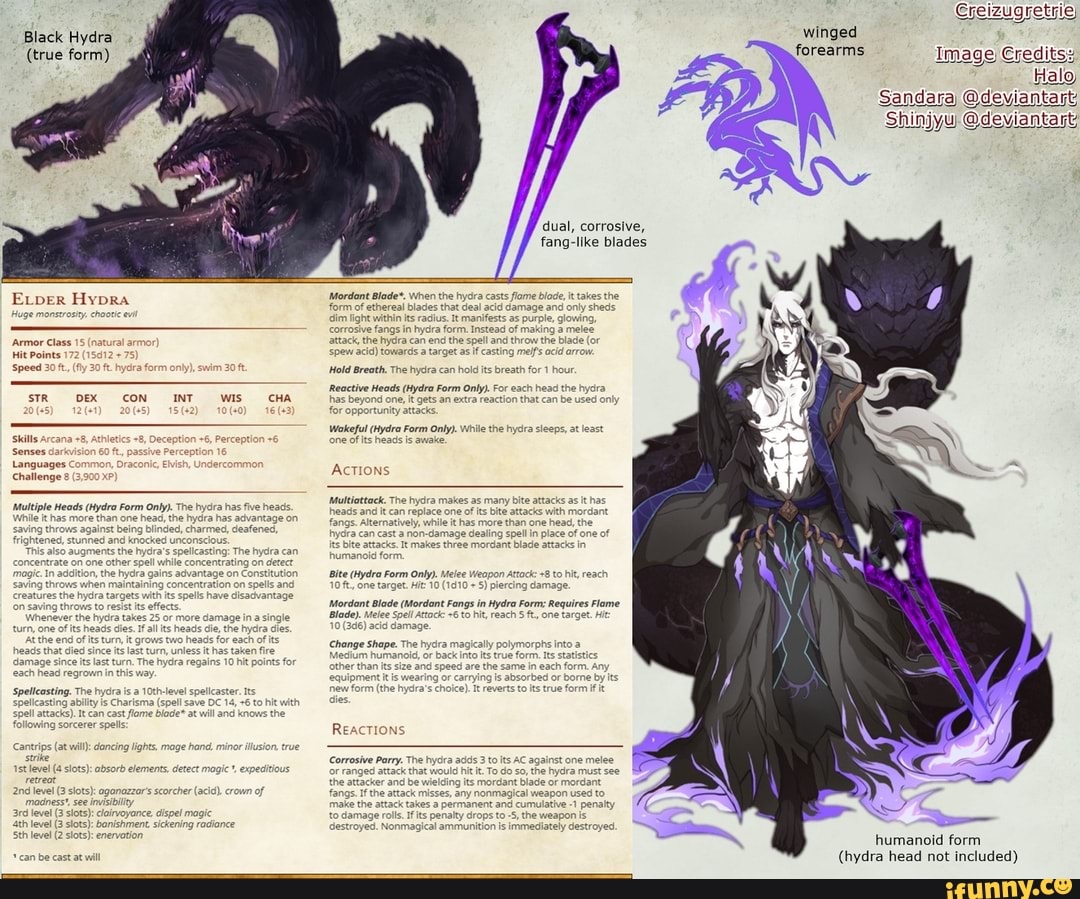 Black Hydra (true form) ELper Hypra Huge mons Armor Class 15 (natural ...