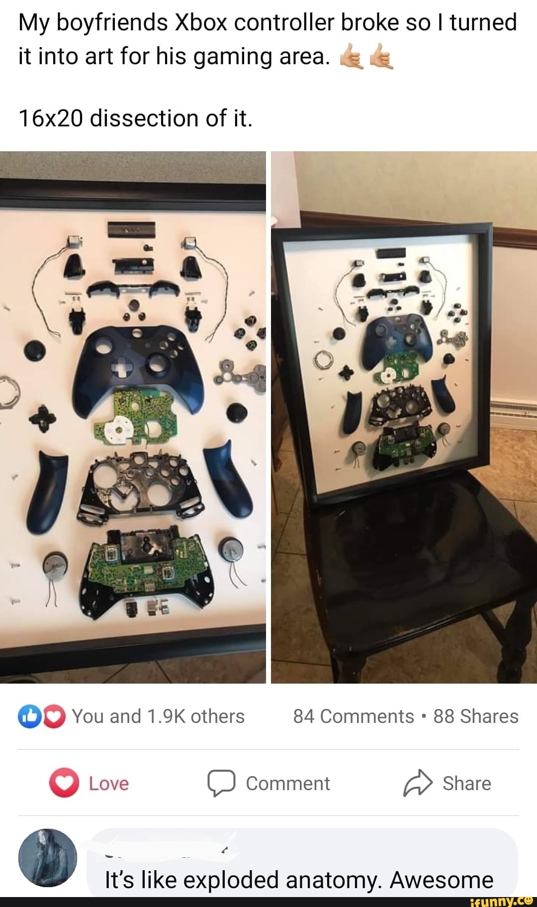 My boyfriends Xbox controller broke so I turned it into art for his ...