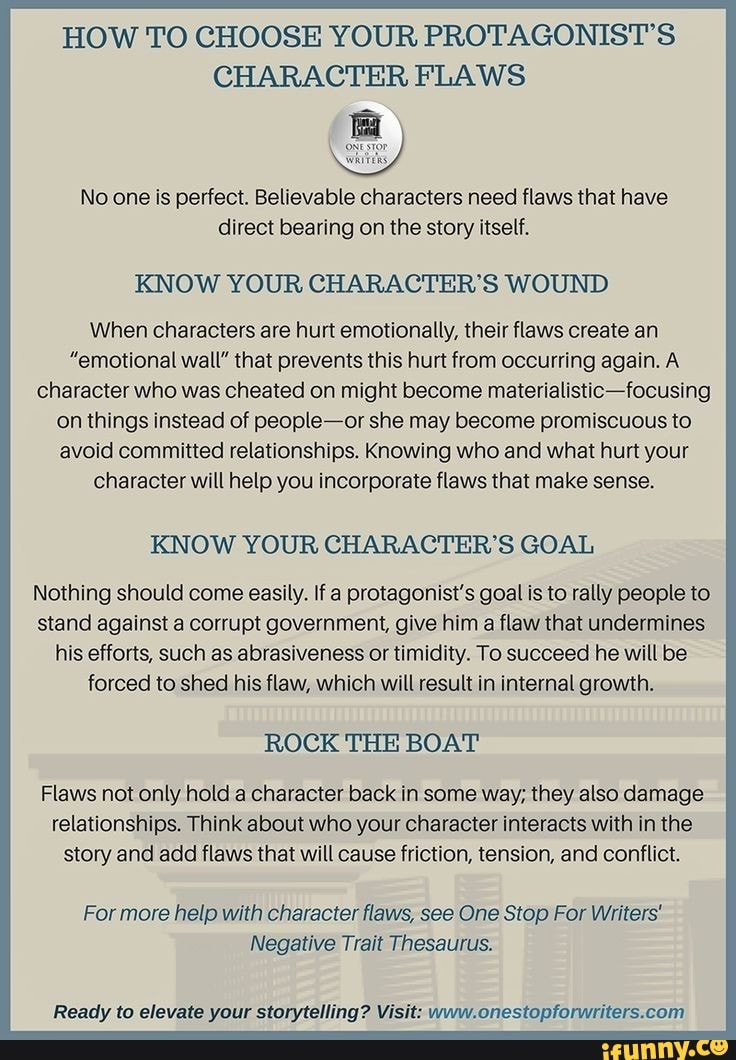 HOW TO CHOOSE YOUR PROTAGON'IST’S CHARACTER FLAWS E; No one is perfect ...