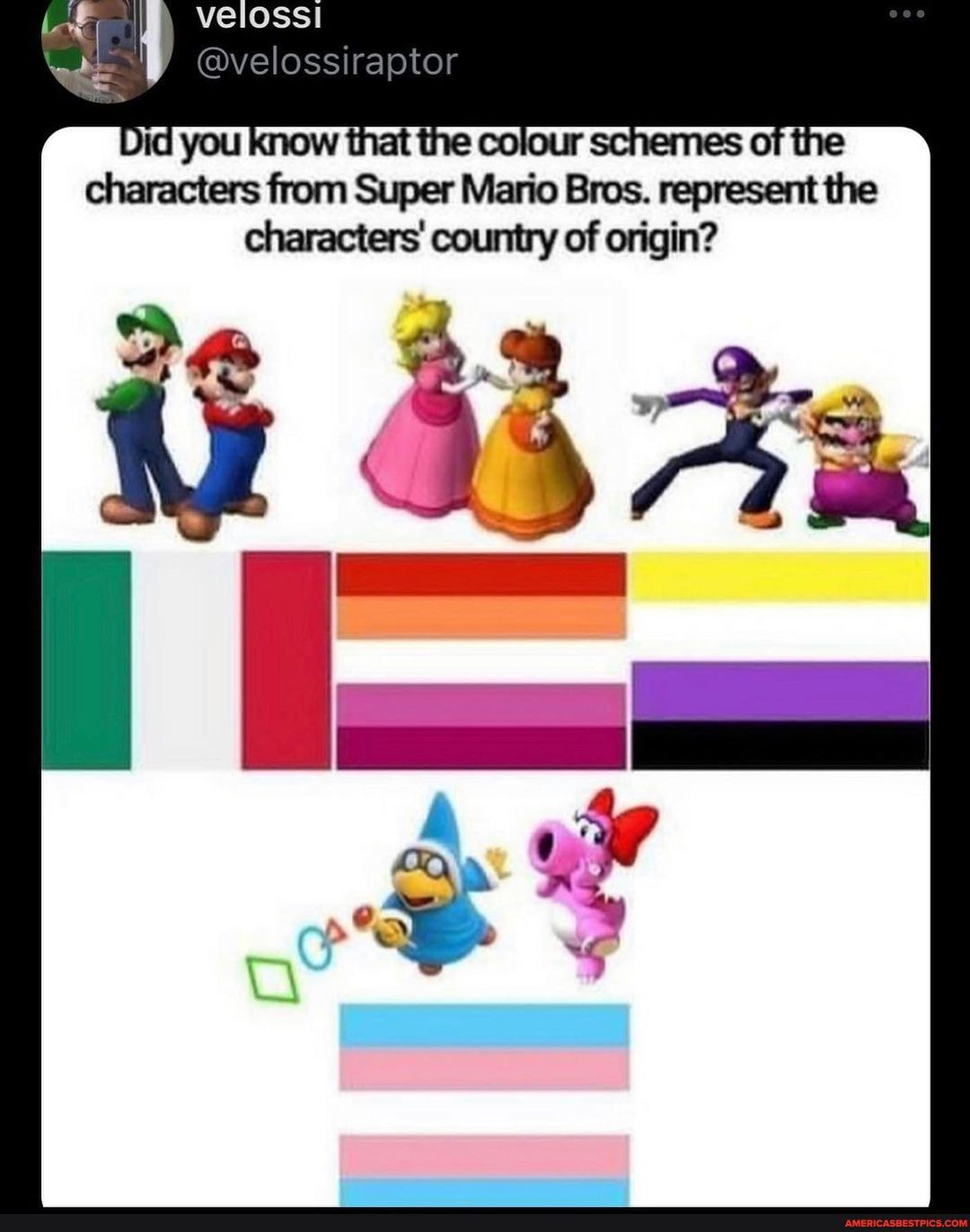 You colou characters Super Mario Bros. represent OF characters' country ...