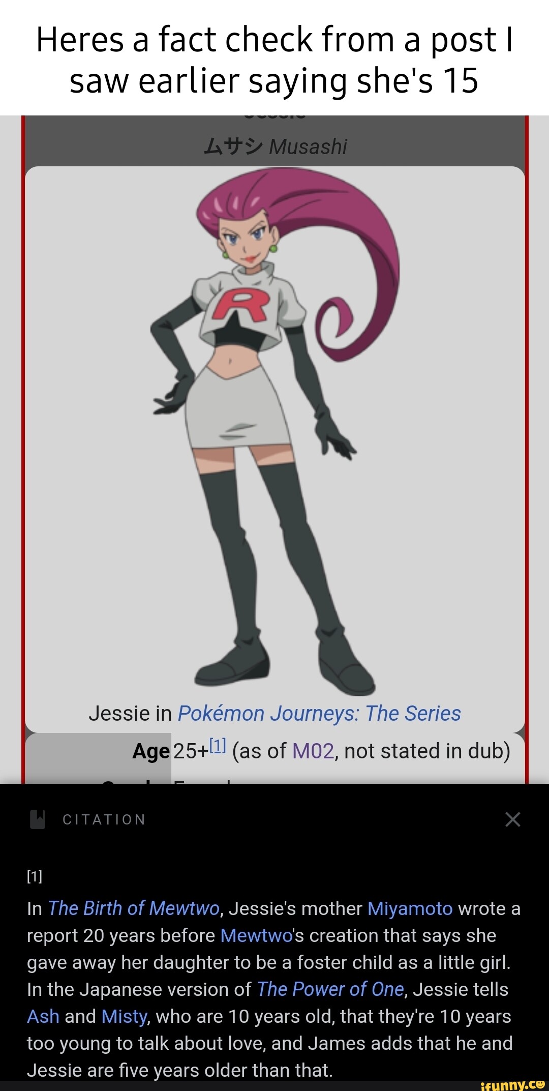 Heres a fact check from a post I Saw earlier saying she's 15 Musashi ...