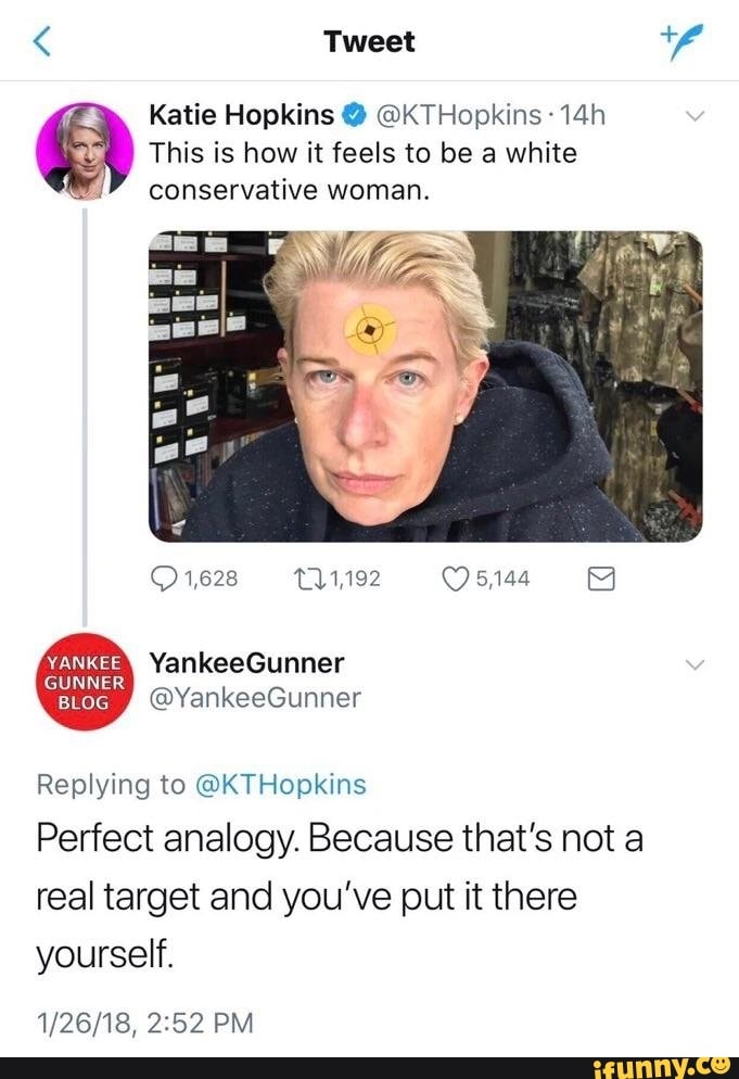 Katie Hopkins º @KTHopkins - 14h This is how it feels to be a white 1 ...