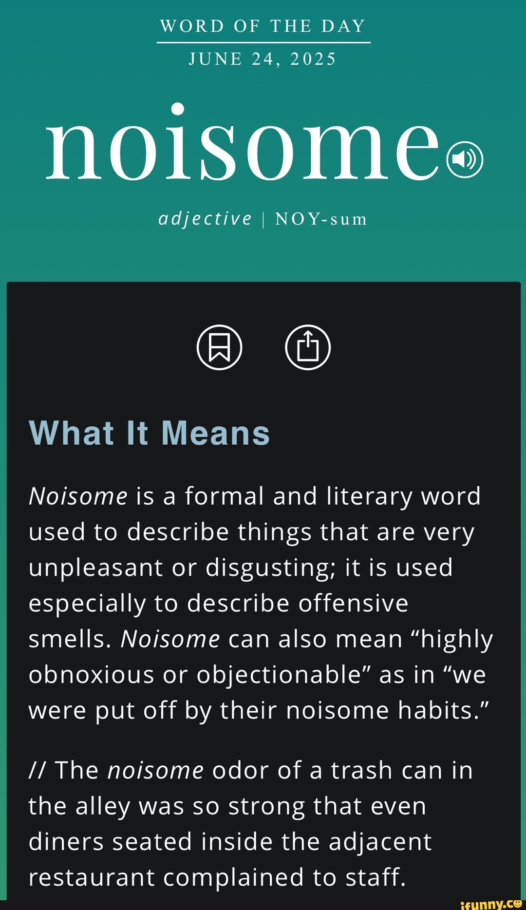 WORD OF THE DAY JUNE 24, 2025 nolsomee adjective I NOY-sum What It ...