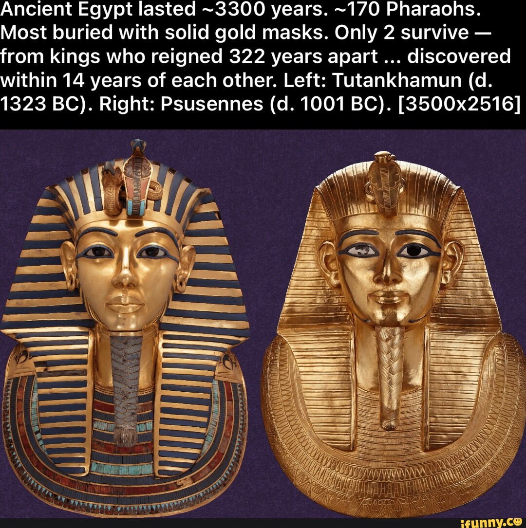 Ancient Egypt lasted ~3300 years. ~170 Pharaohs. Most buried with solid ...