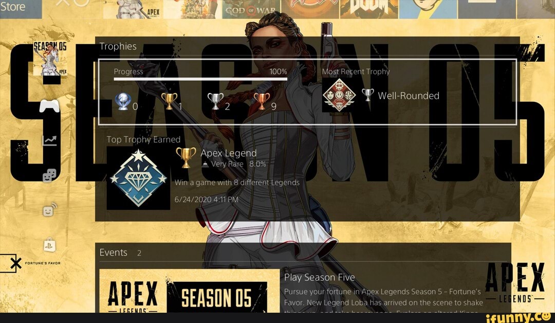 Trophies Progress Top Trophy Earned FORTUNE'S FAVOR Apex Legend Very ...