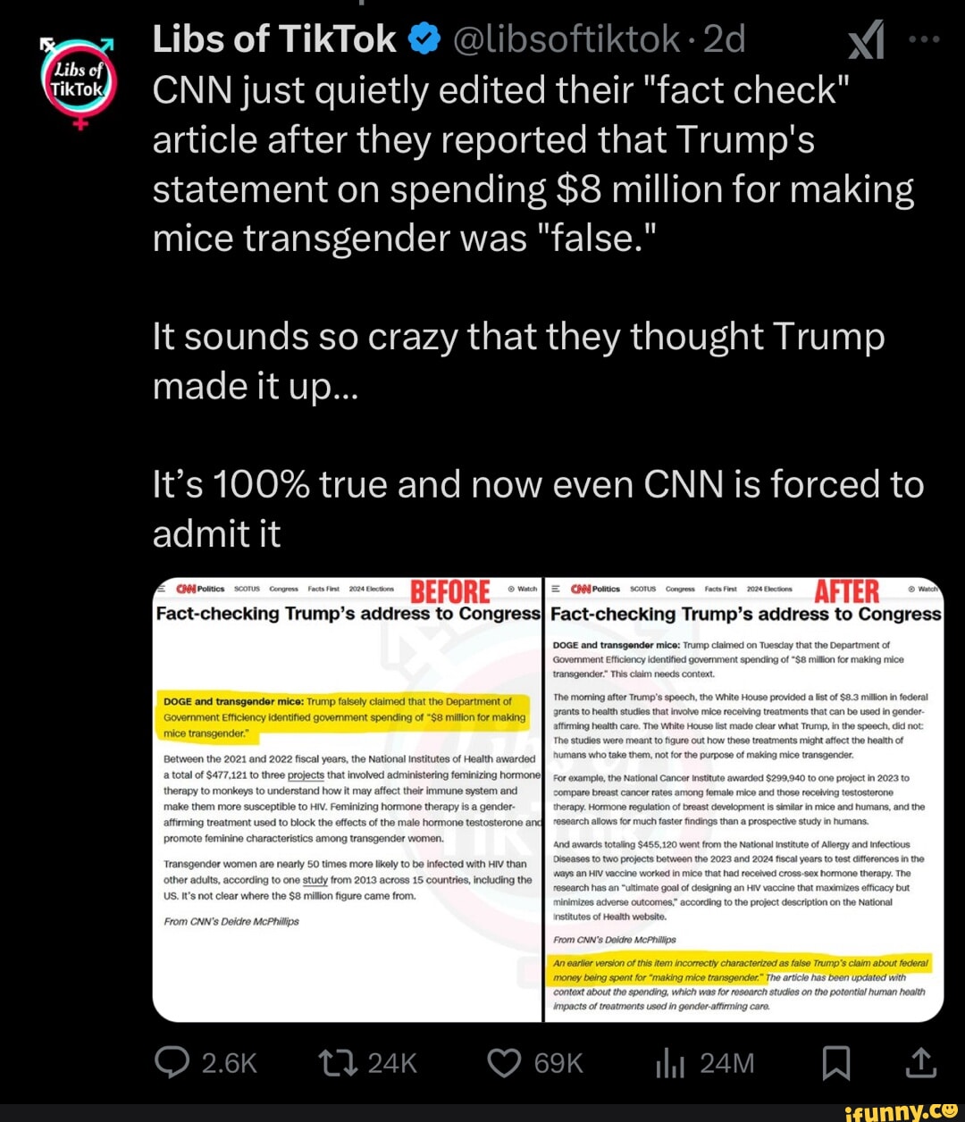 Libs of TikTok @ @libsoftiktok Mi CNN just quietly edited their "fact ...