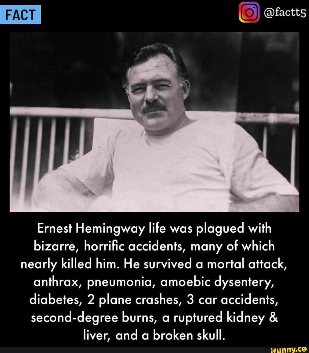 FACT Ernest Hemingway life was plagued with bizarre, horrific accidents ...