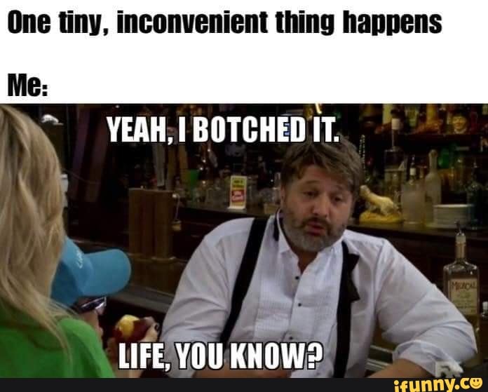 Me: YEAH, I BOTCHED IT. LIFE. YOU KNOW? - iFunny