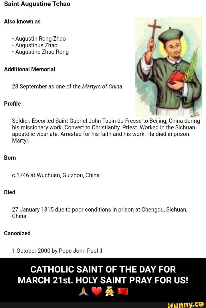 Saint Augustine Tchao Also known as Augustin Rong Zhao Augustinus Zhao ...