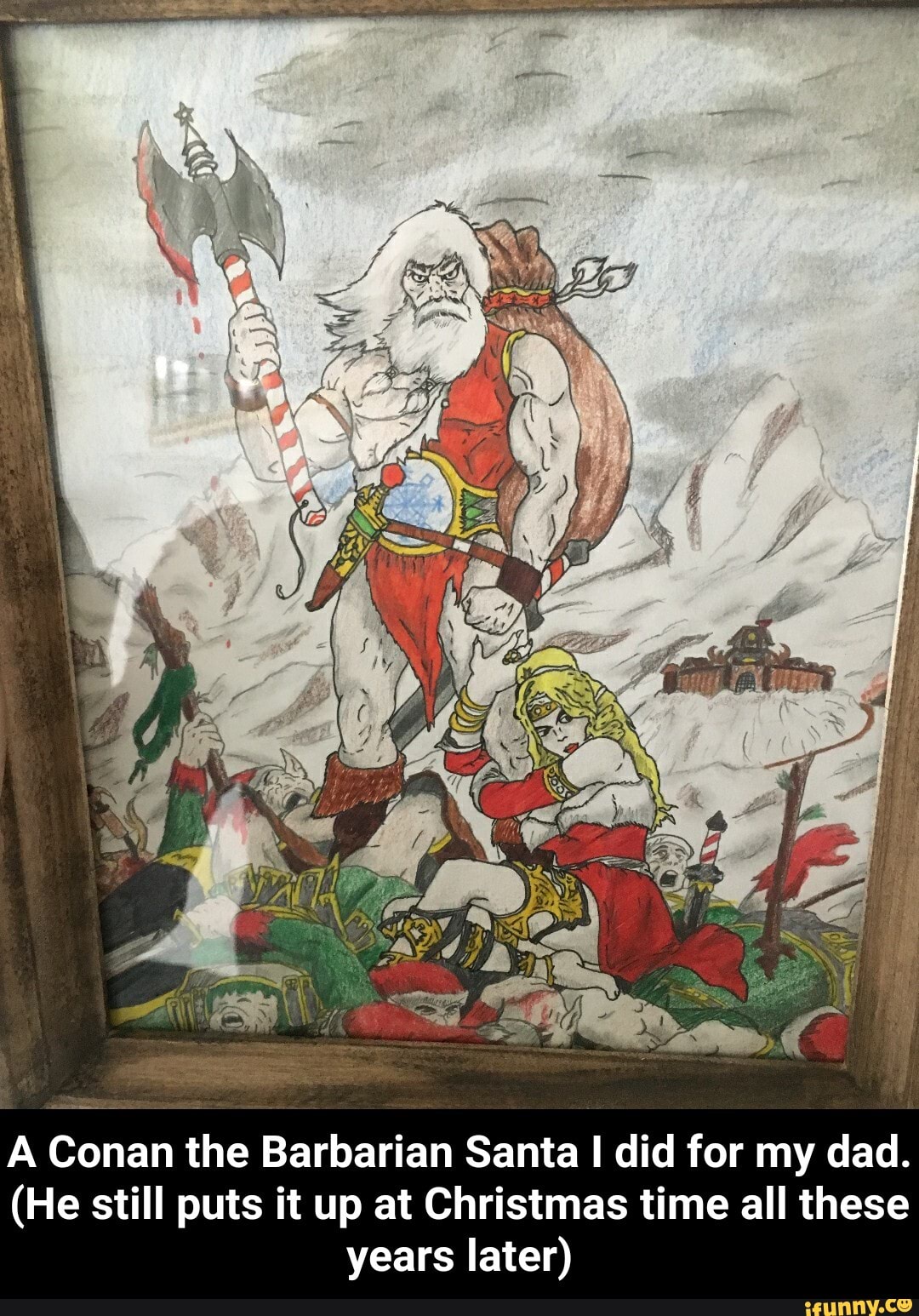 A Conan the Barbarian Santa I did for my dad. (He still puts it up at ...