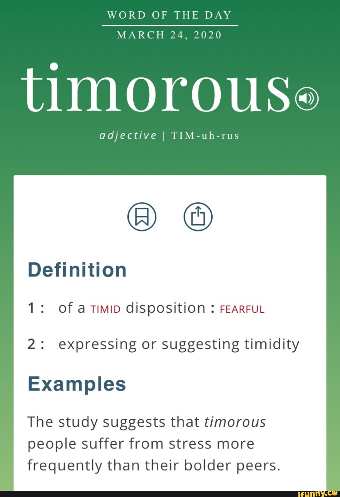 MARCH 24, 2020 timorouse adjective I TIM-uh-rus Definition 1: of atimip ...