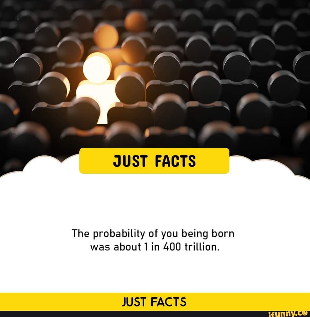 JUST FACTS The probability of you being born was about 1 in 400 ...