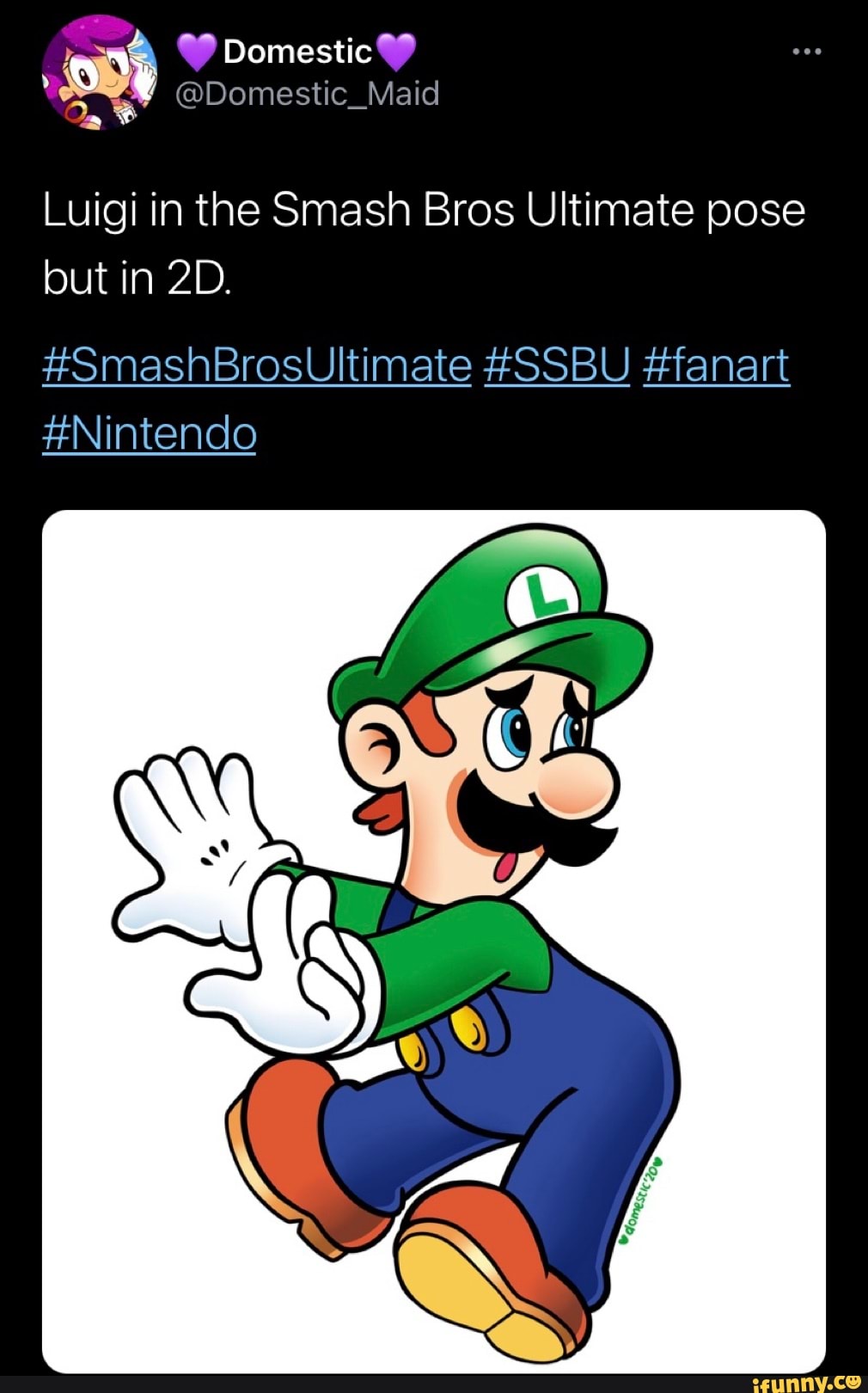 Domestic @Domestic_Maid Luigi in the Smash Bros Ultimate pose but in # ...