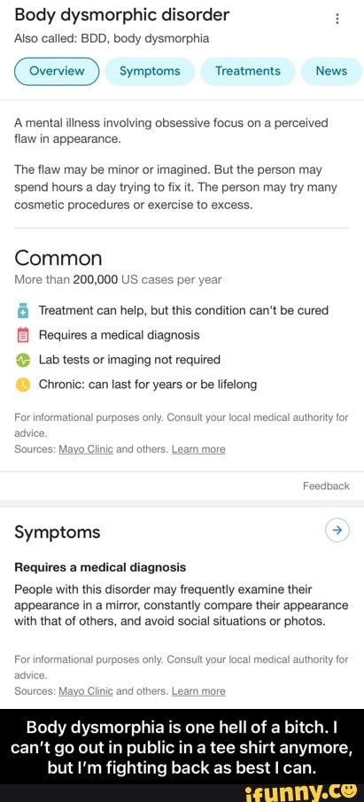 Body dysmorphic disorder Aiso called: BDD, body dysmorphia Symptoms ...