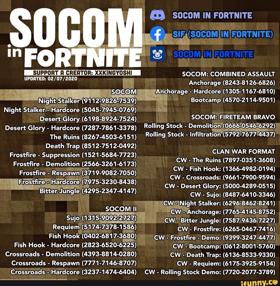 All of the updated SiF Socom in Fortnite codes. - UPDATED: Desert ...