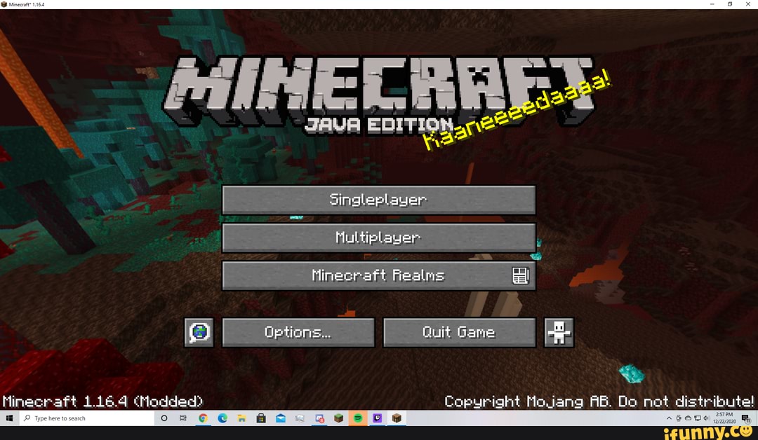 JAVA Singleplayer HMultiplager Options... Quit Game Minecraft 1.16.4 ...